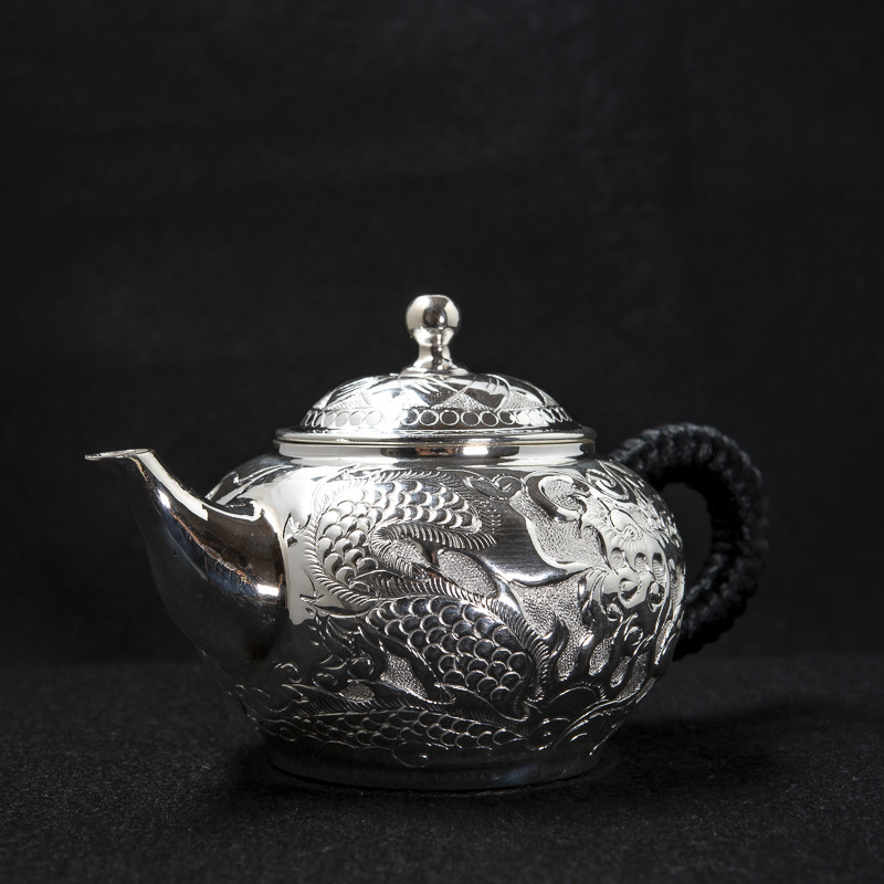 Dragon and phoenix silver teapot