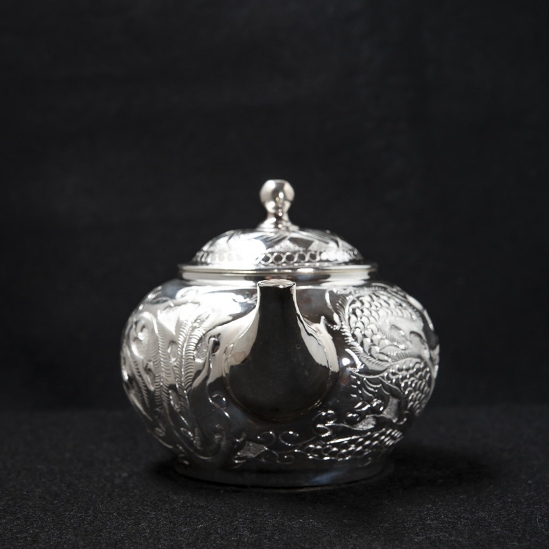 Dragon and phoenix silver teapot