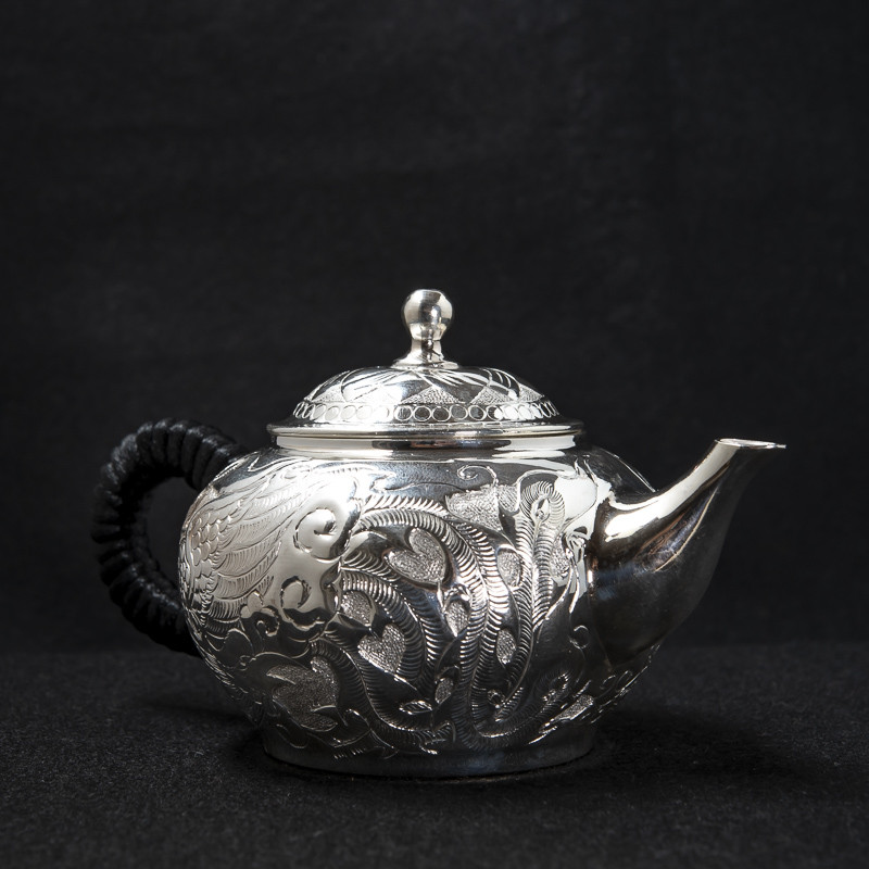 Dragon and phoenix silver teapot