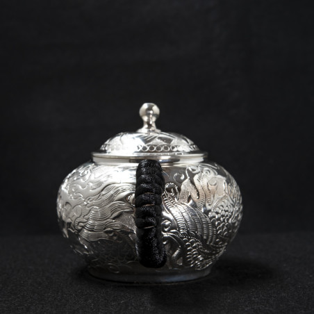Dragon and phoenix silver teapot