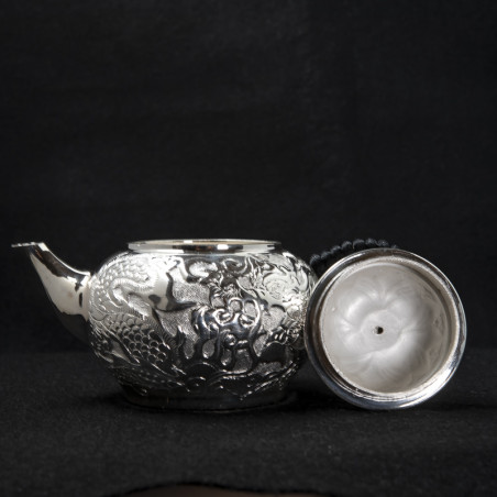 Dragon and phoenix silver teapot