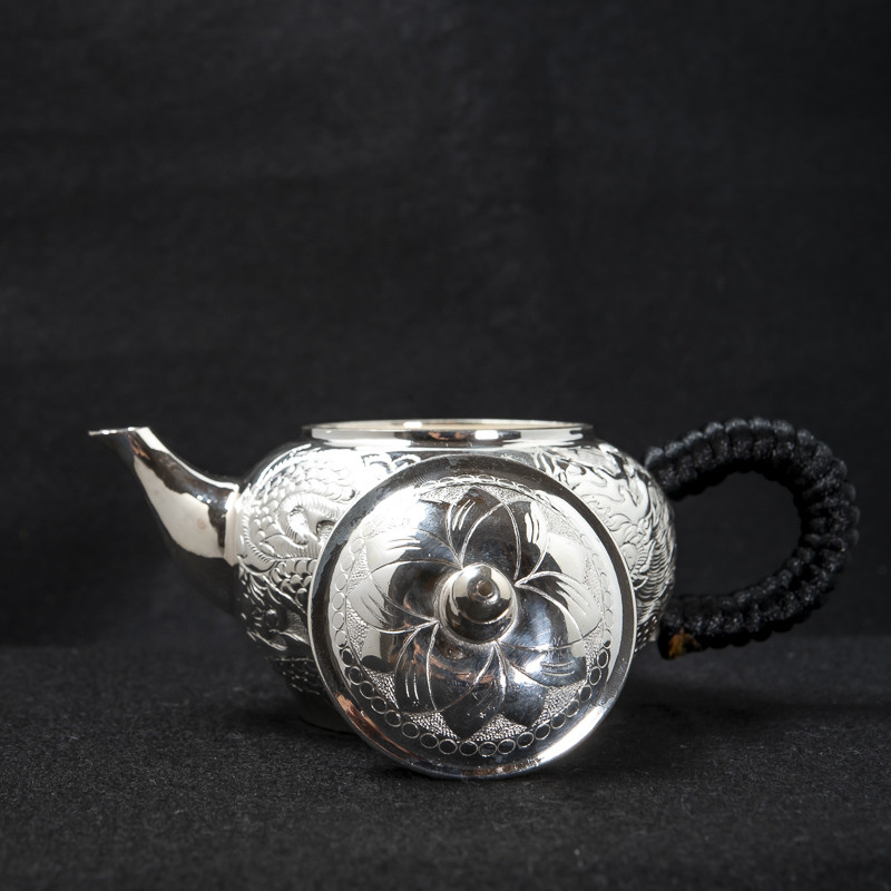 Dragon and phoenix silver teapot